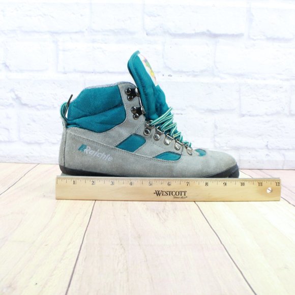 Raichle | Shoes | Vintage Raichle Teal Gray Suede Fabric Lace Up Hiking ...